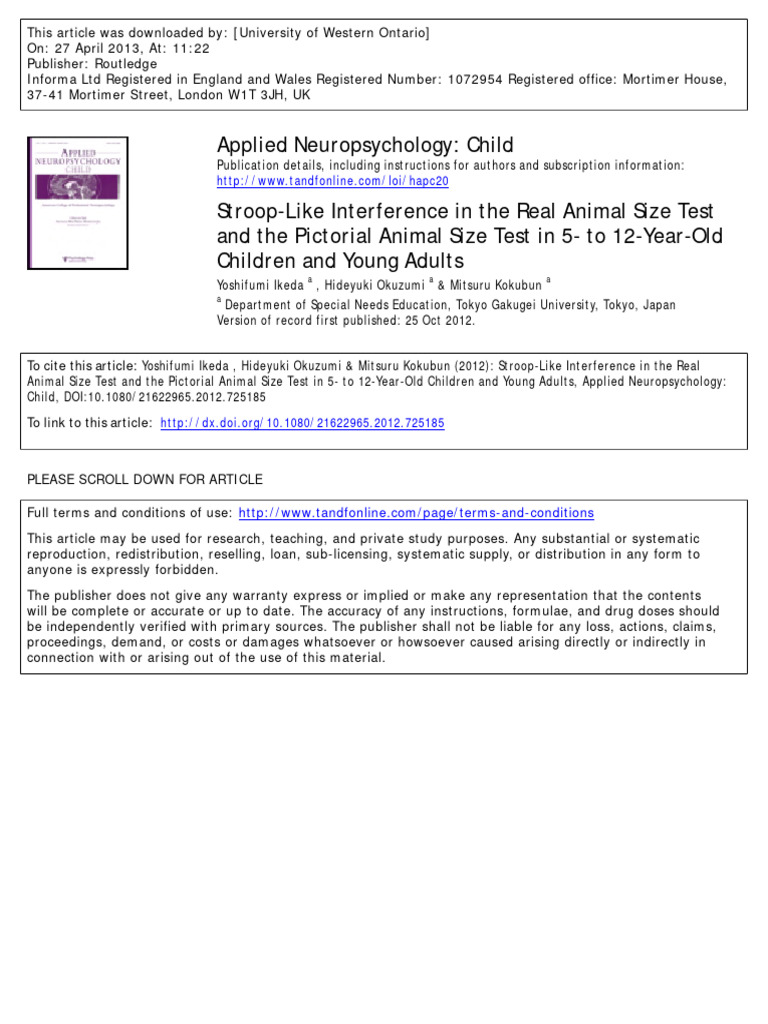 Stroop-Like Interference in The Real Animal Size Test and The Pictorial ...