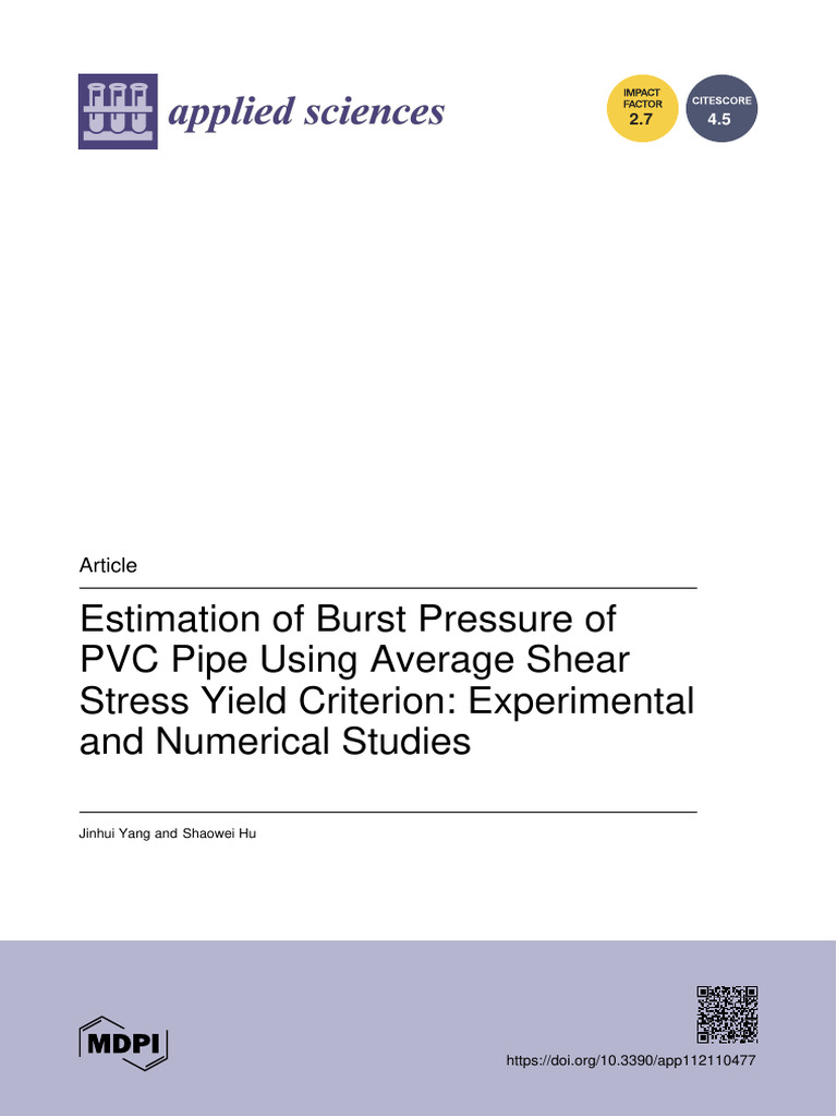 Estimation of Burst Pressure Using Average Shear Stress Yield Criterion Experimental and ...