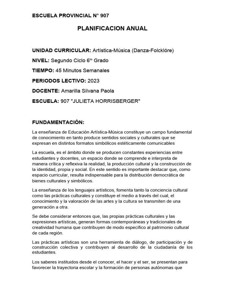 PLANIFICACION ANUAL 6TO Grado 907 | PDF | Bailes | Enseñando