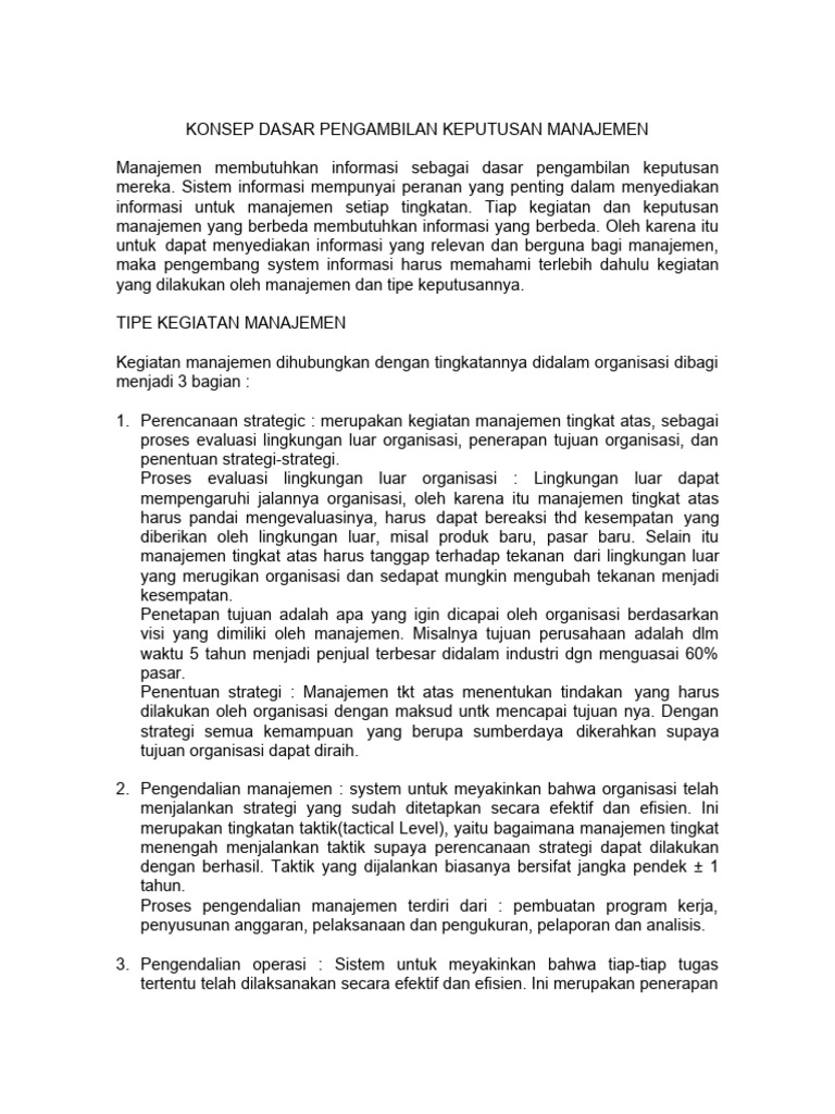 Konsep Dasar Pengambilan Keputusan Manajemen Pdf