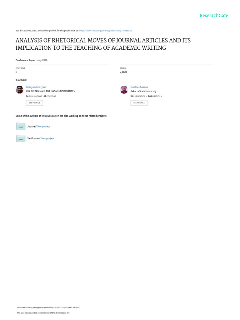 Analysis of Rhetorical Moves of Journal Articles and Its Implication To ...