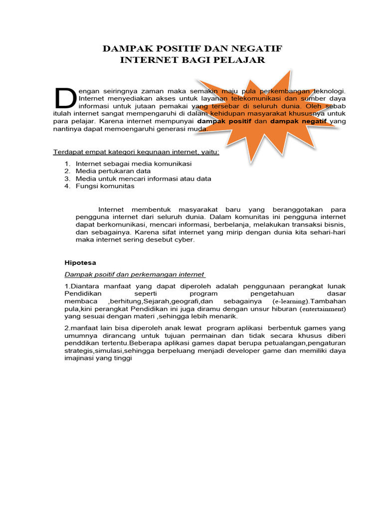 Dampak Positif Dan Negatif Internet Bagi Pelajar | PDF Dampak Positif Dan Negatif Internet Bagi Pelajar | PDF