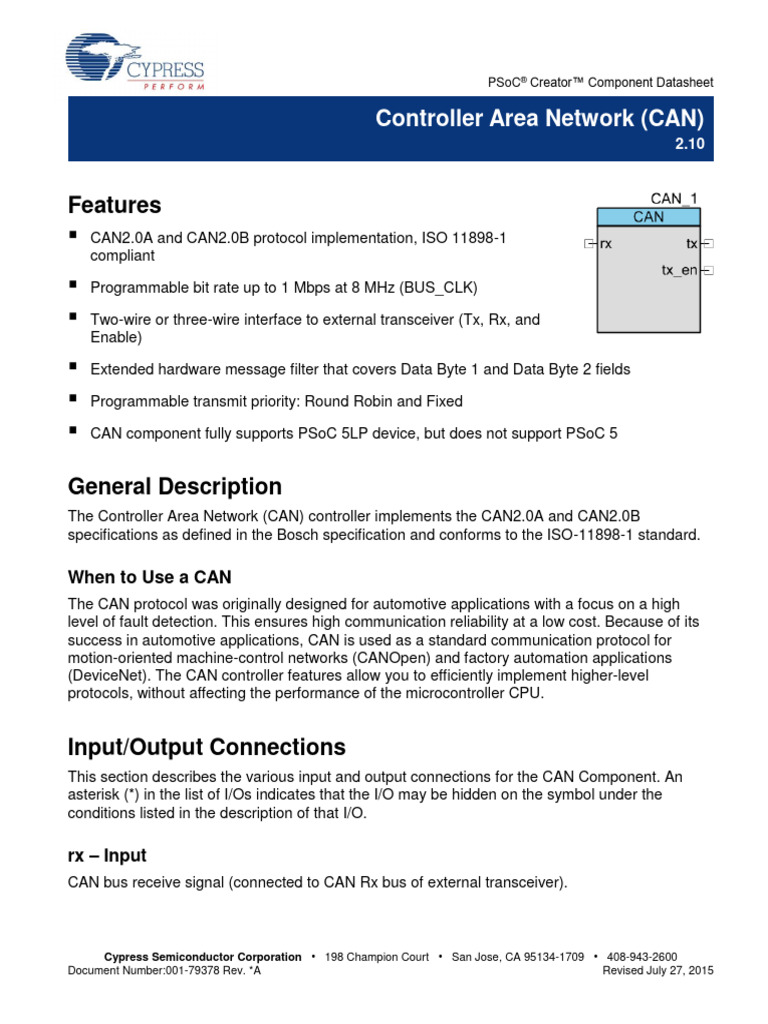 Infineon-Component Controller Area Network V2.10-Software Module Datasheets-V03 00-En | PDF ...