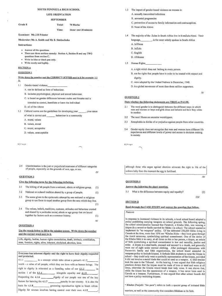 Grade 8 Life Orientation | PDF