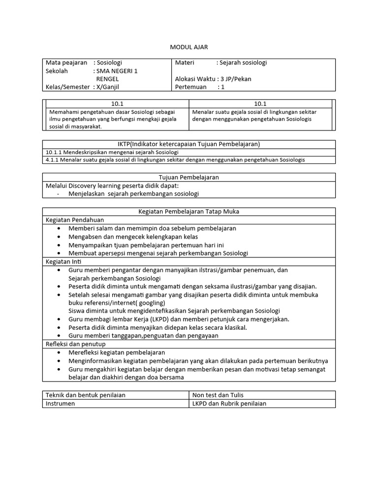 Modul Ajar Sosiologi 2023 | PDF