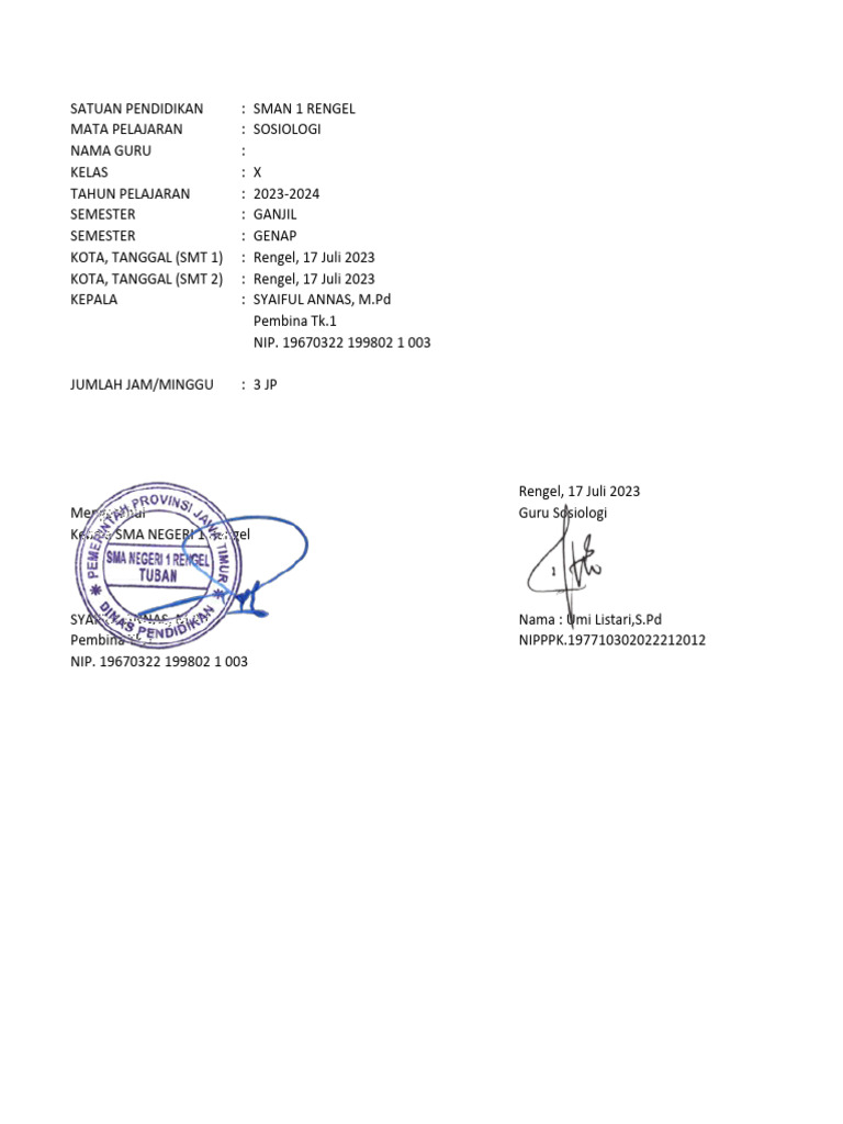 Rpe - Sosiologi X Ips | PDF