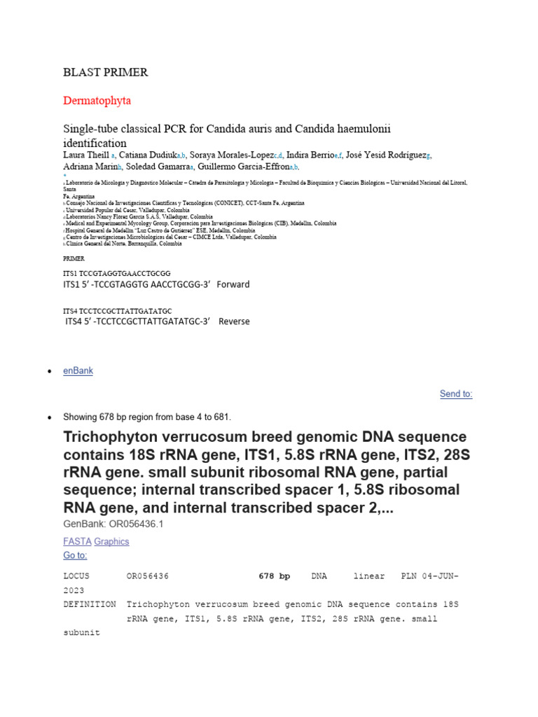 Blast Primer Its1 Dan Its4 | PDF | Ribosomal Rna | Gene