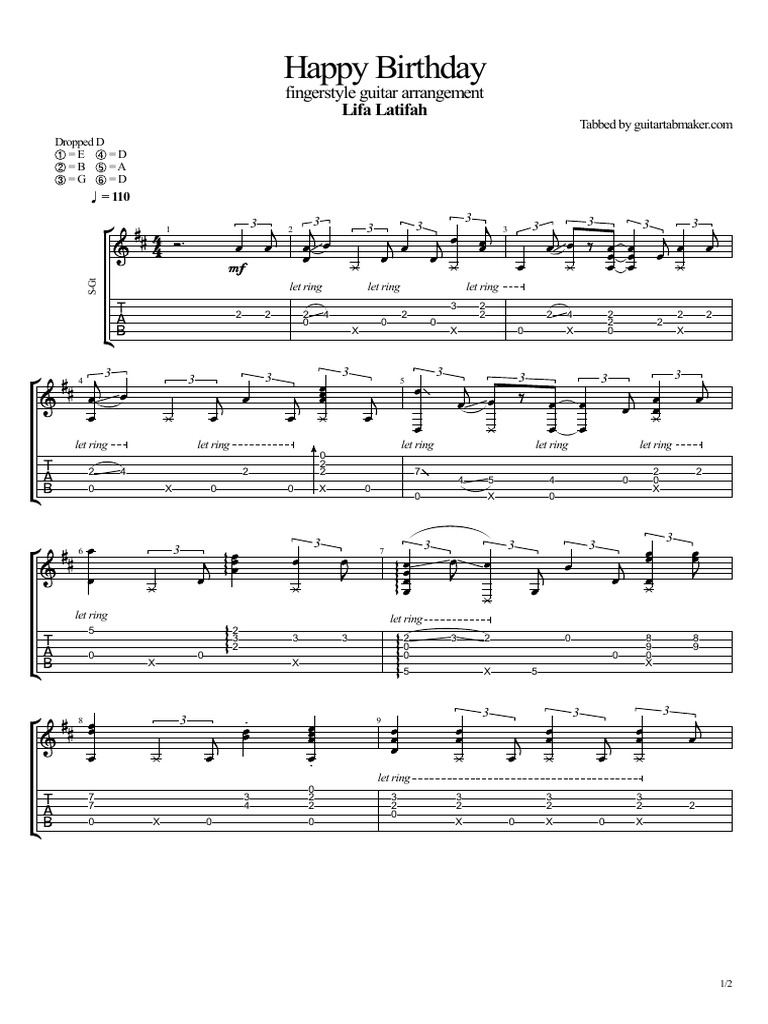 Fingerstyle Happy Birthday Tab | PDF | Guitar Family Instruments ...
