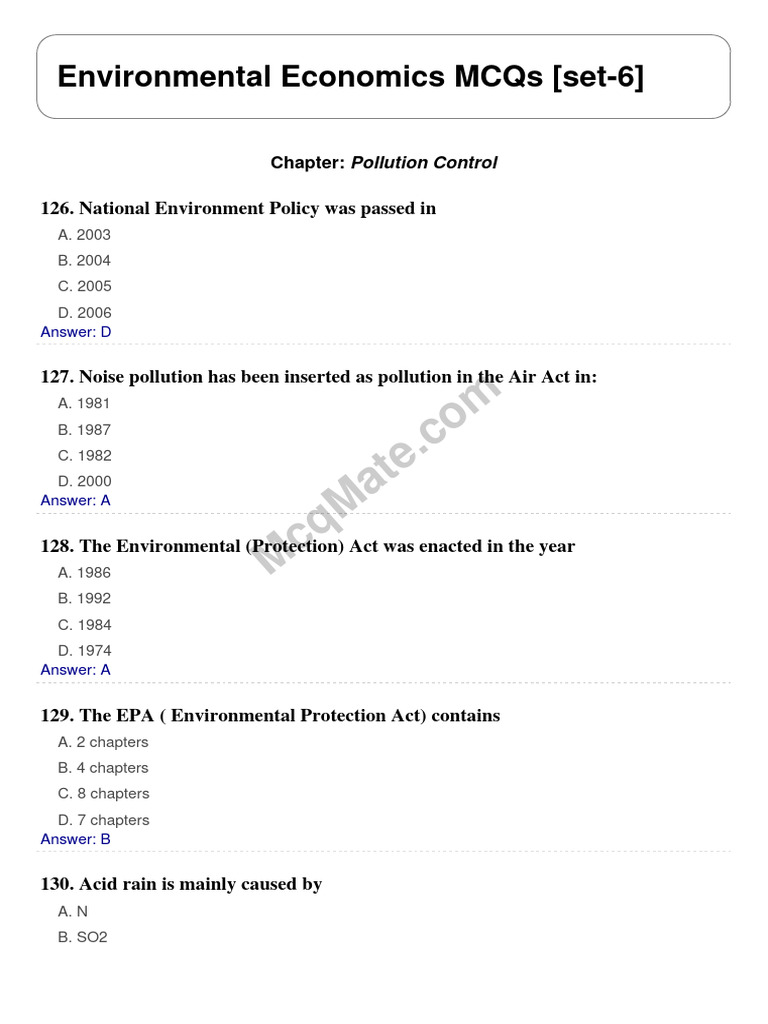 Environmental Economics MCQs on Pollution | PDF | Air Pollution | Pollution