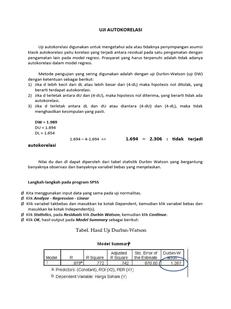 Uji Autokorelasi dengan Durbin-Watson | PDF | Metode & Bahan Ajar