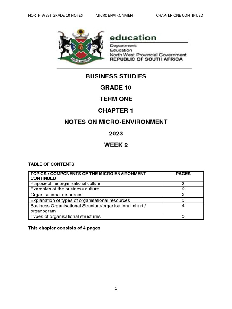 Grade 10 Micro Environment Notes | PDF | Organizational Structure ...