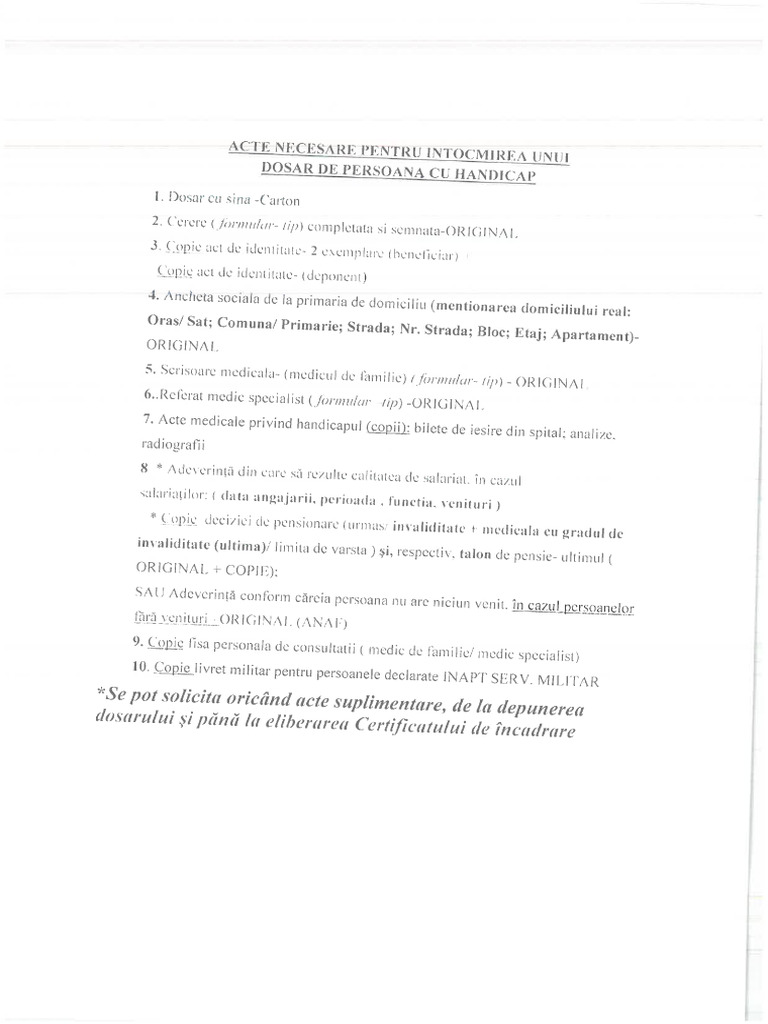 Acte Intocmire Dosar Nou Handicap | PDF