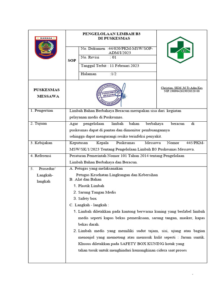 1.4.3.b Sop Pengelolaan Limbah b3 Di Puskesmas | PDF