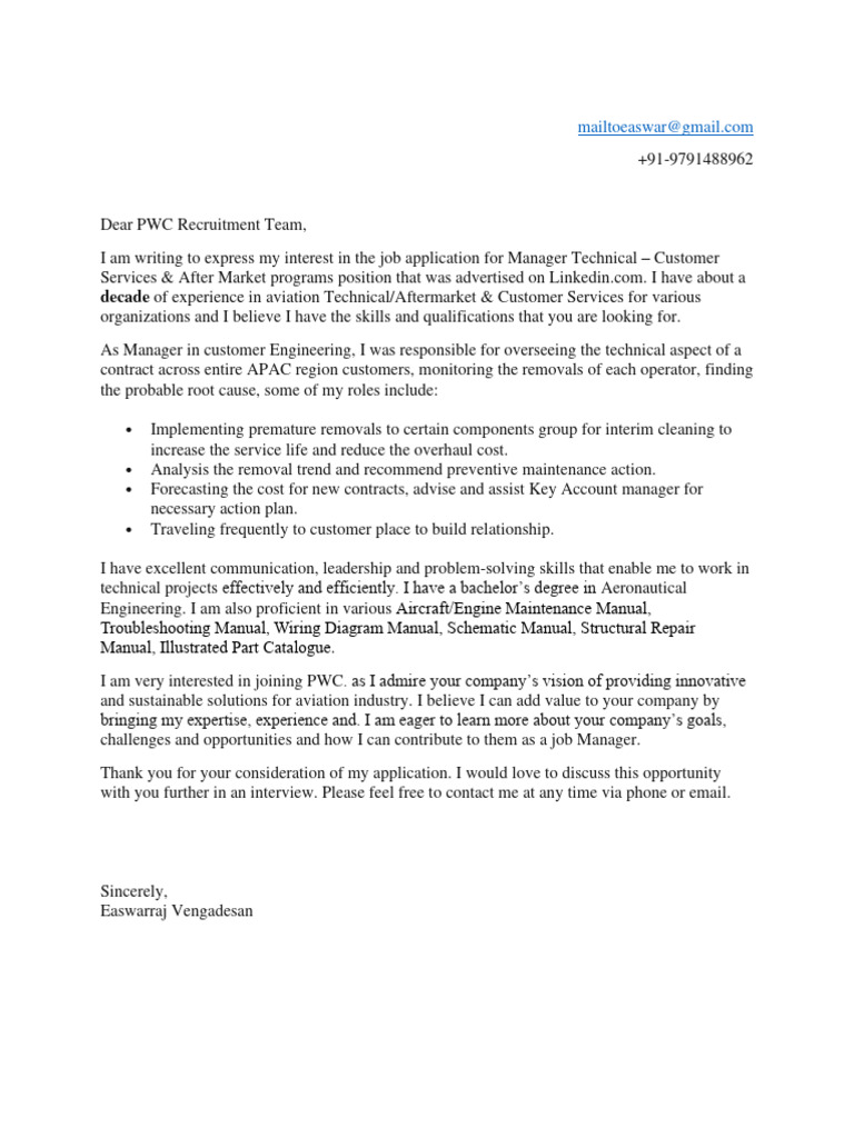 Cover Letter For PWC | PDF