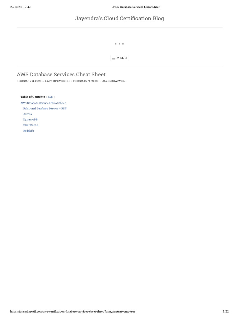 AWS Database Services Cheat Sheet | PDF | Data | Information Science