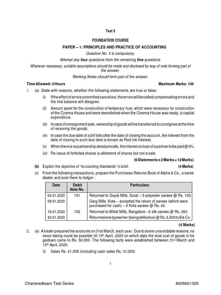 Test 5 Principles and Practice of Accounting | PDF | Debits And Credits ...