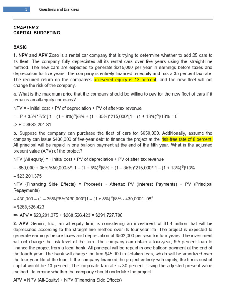 Chapter3 Exercises | PDF | Cost Of Capital | Debt