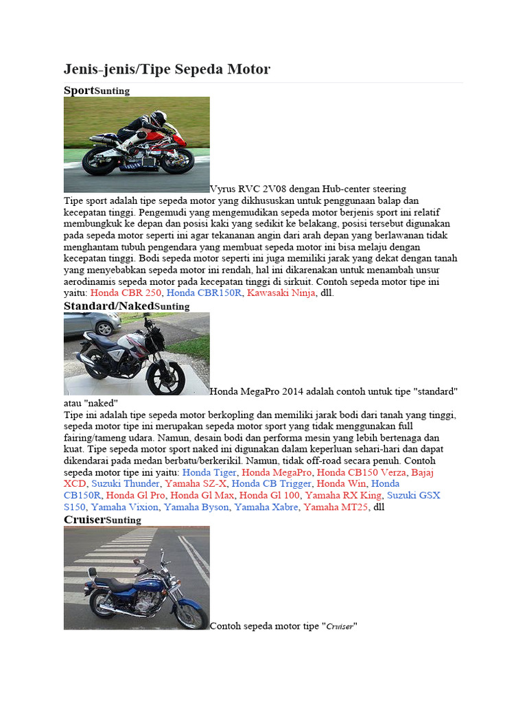 Jenis-Jenis Tipe Sepeda Motor | PDF