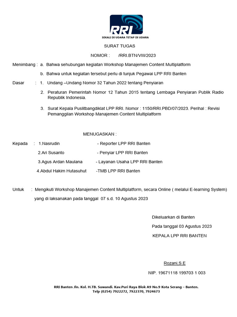 SURAT TUGAS Anggota | PDF