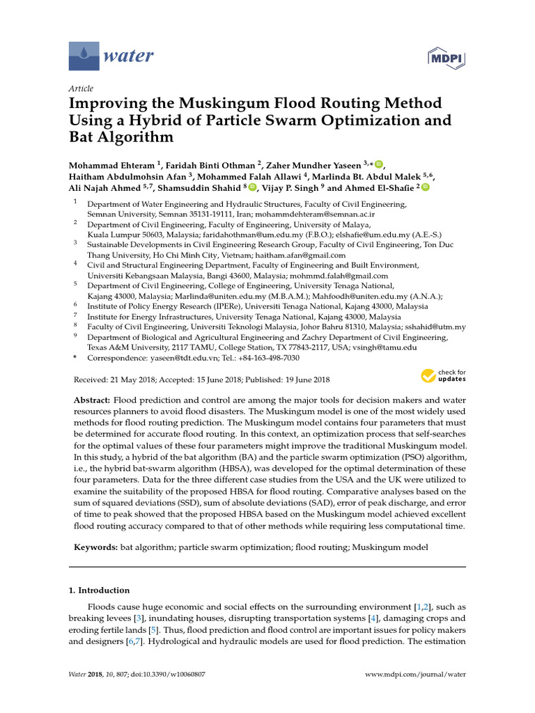 Improving The Muskingum Flood Routing Method Using A Hybrid of Particle ... Improving The Muskingum Flood Routing Method Using A Hybrid of Particle ...