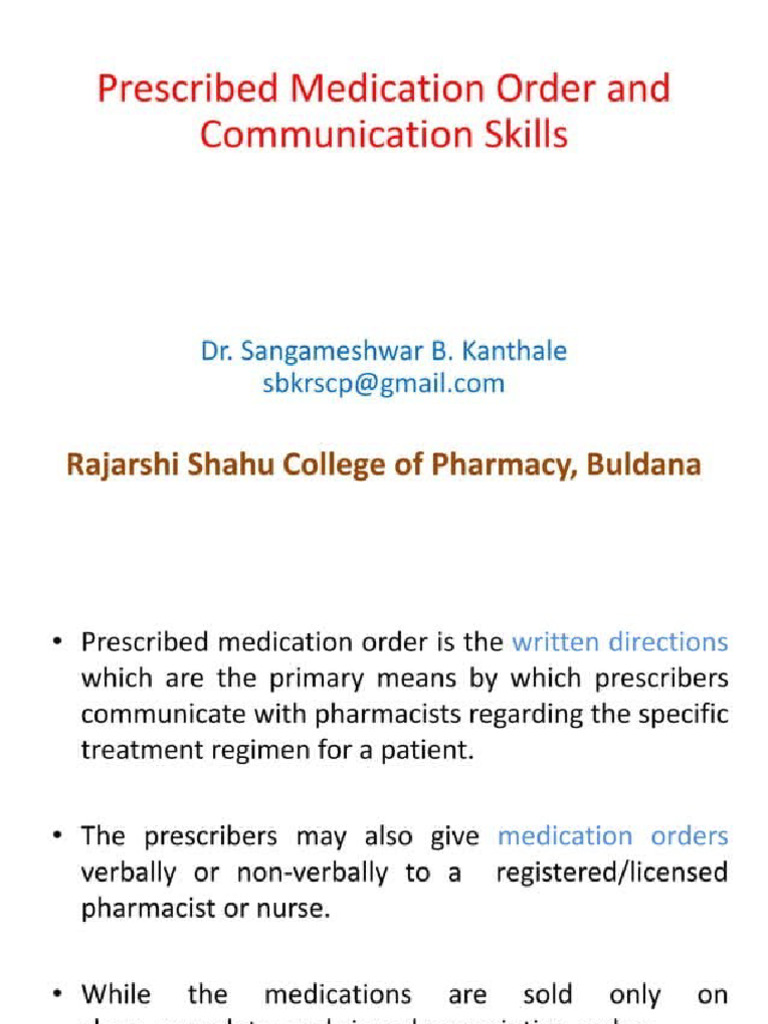 Prescribed Medication Orders and Communication Skills | PDF