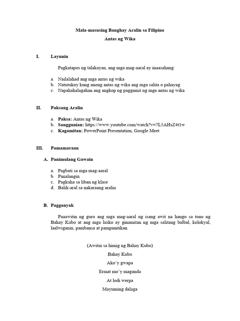 Banghay Aralin Antas NG Wika | PDF