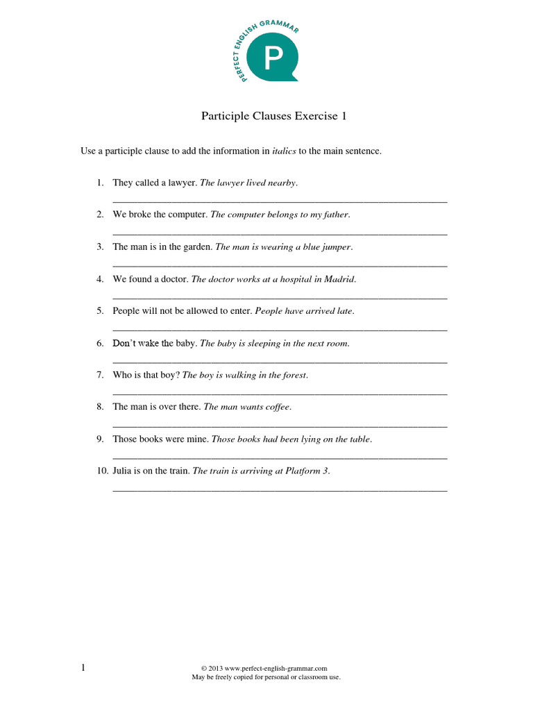 Participle Clauses Exercise 1 | PDF