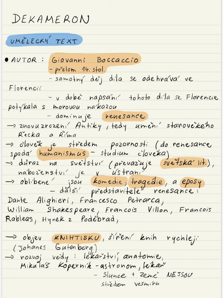 PDF maturitní četba - rozbor Dekameron | PDF