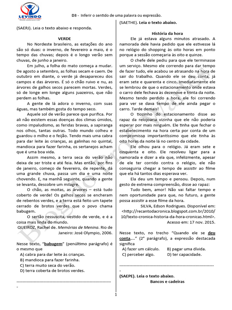 D3 (9º Ano - L.P - BLOG Do Prof. Warles) | PDF | Tempo | Português (idioma)