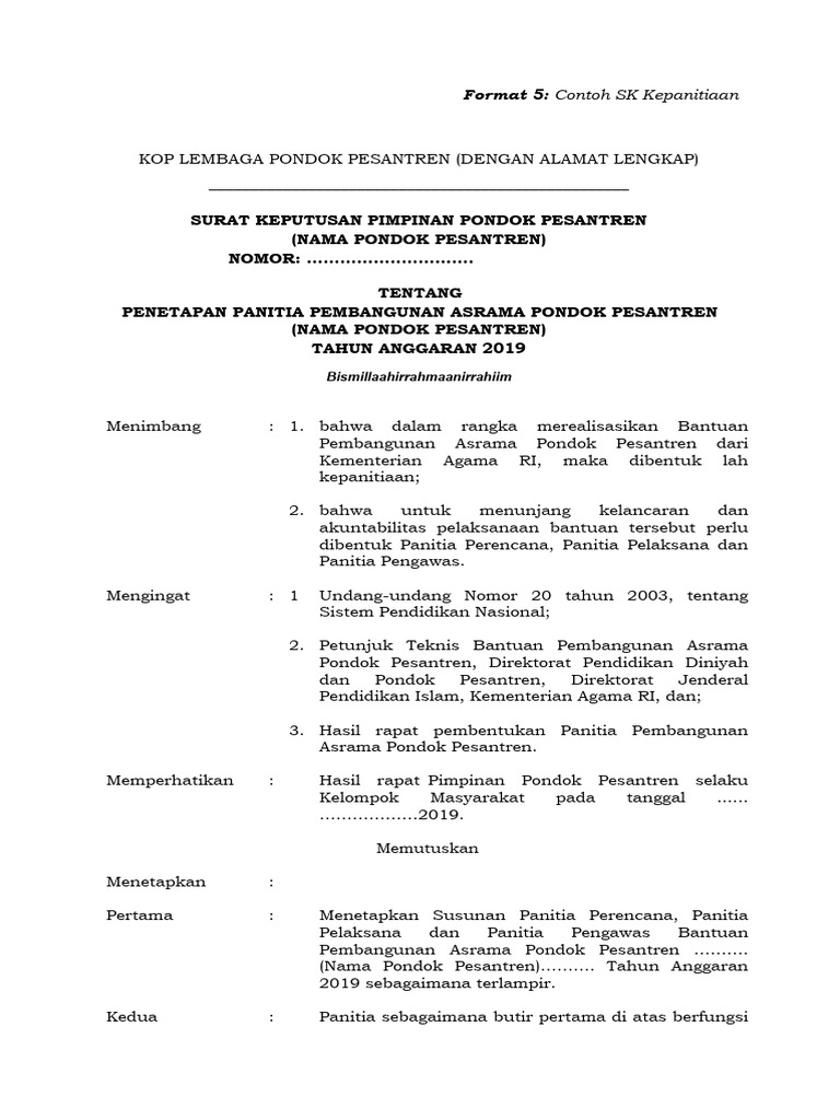 SK PENETAPAN PANITIA Pembangunan Asrama | PDF