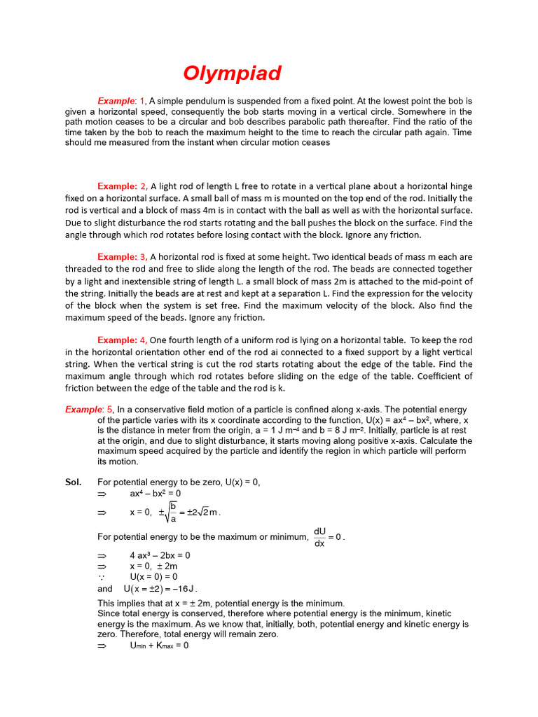 Olympiad WEP | PDF | Force | Potential Energy
