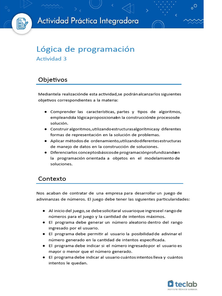 Actividad práctica Integradora [API3] | PDF | Algoritmos | Tecnologías de la información