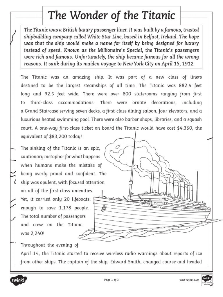 BW Sixth Grade Titanic Reading Comprehension Activity | PDF | Passenger ...
