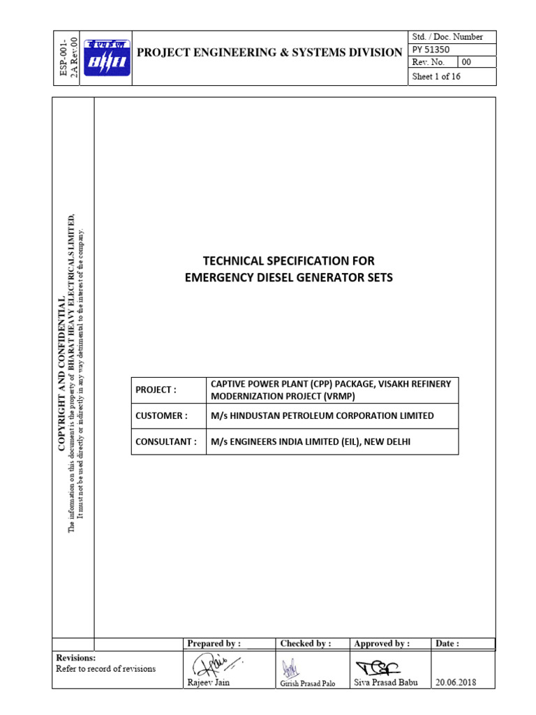 Part 1 - Main Spec To Annexure 1 - DG Set Technical Spec - HPCL ...