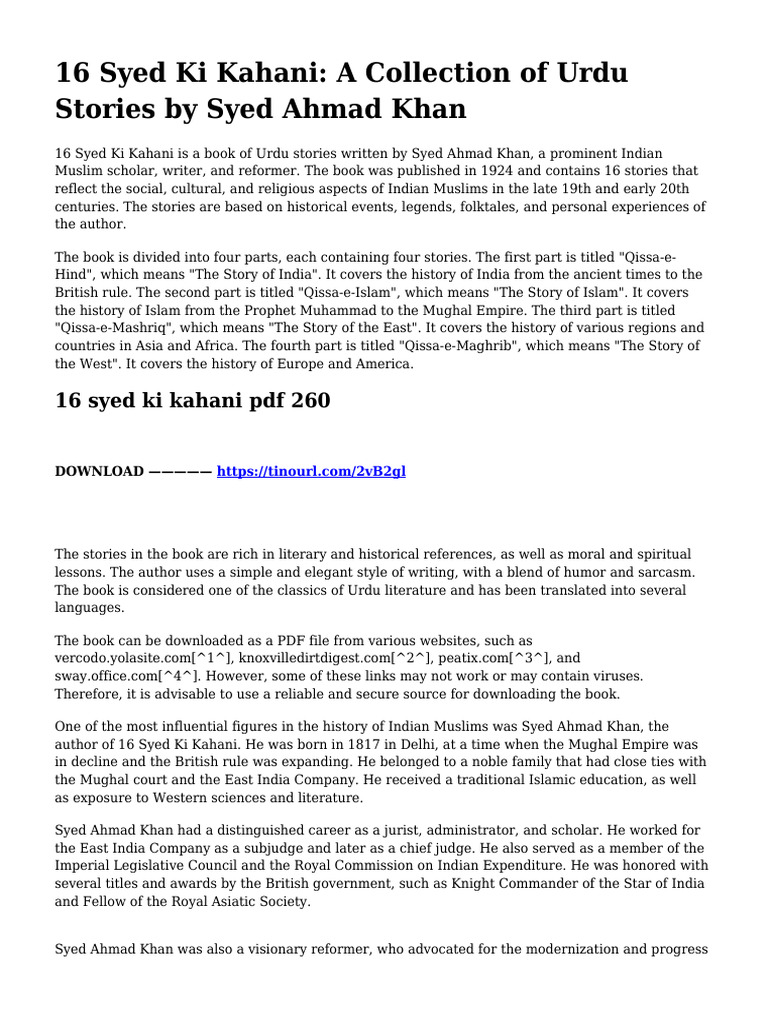 16 Syed Ki Kahani: A Collection of Urdu Stories by Syed Ahmad Khan ...