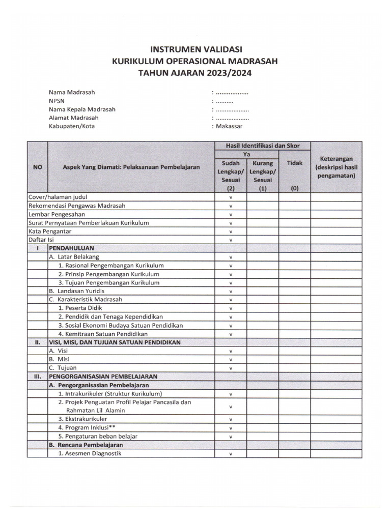 Instrumen Validasi Kom | PDF
