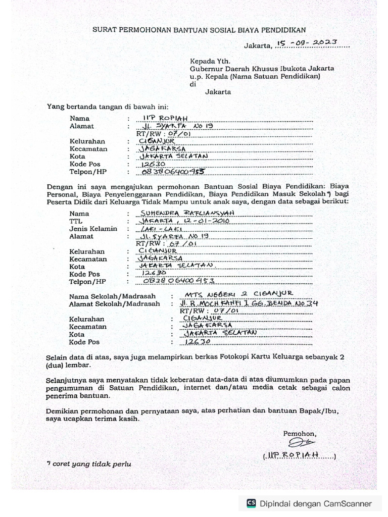 Surat Permohonan Bansos | PDF