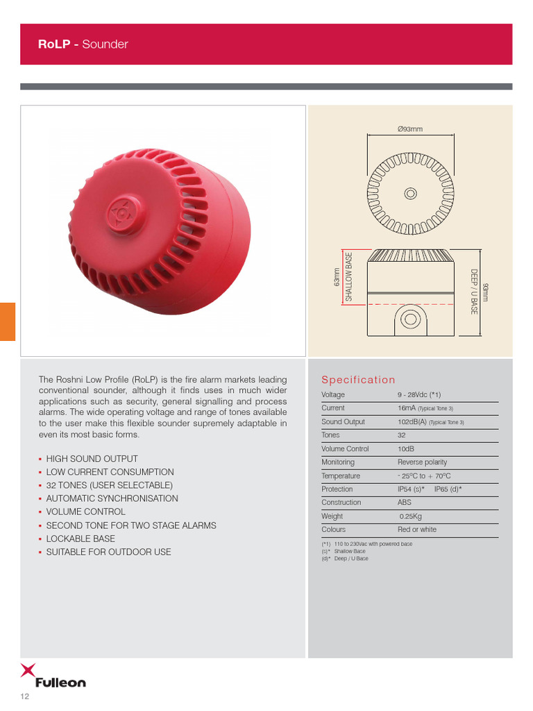 RoLP Fire Alarm Sounder Specifications | PDF