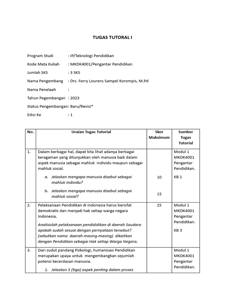 Tugas Tuton 1 | PDF | Karier & Perkembangan | Ilmu Sosial