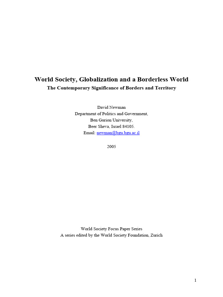 09 NEWMAN Globalisation Borderless WORLD | PDF | Israel | World Politics