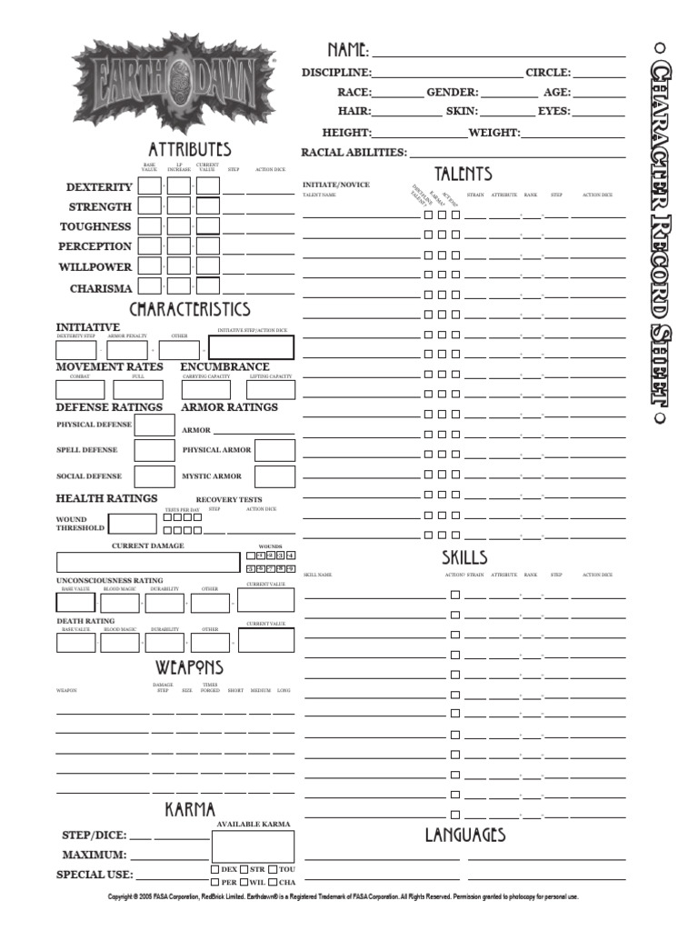Character Record Sheet - Plain | PDF | Role Playing Games | Gaming