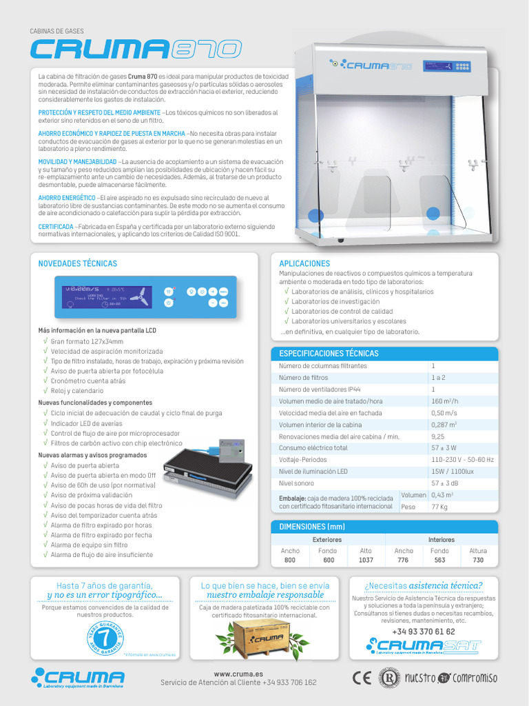 Cabina de Gases Cruma 870: Especificaciones | PDF | Laboratorios ...
