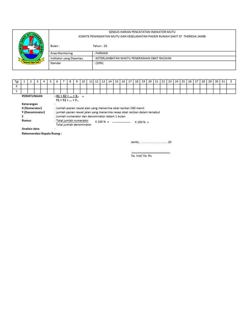 Sensus Harian Pencatatan Indikator Mutu | PDF