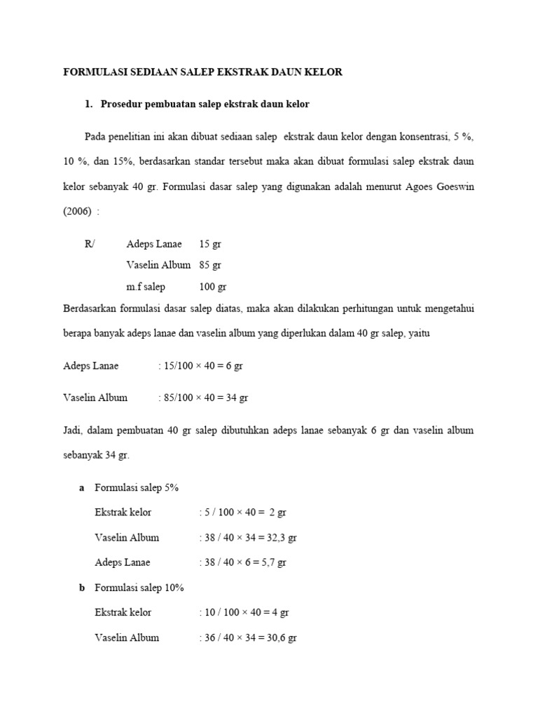 Formulasi Sediaan Salep Ekstrak Daun Kelor | PDF Formulasi Sediaan Salep Ekstrak Daun Kelor | PDF