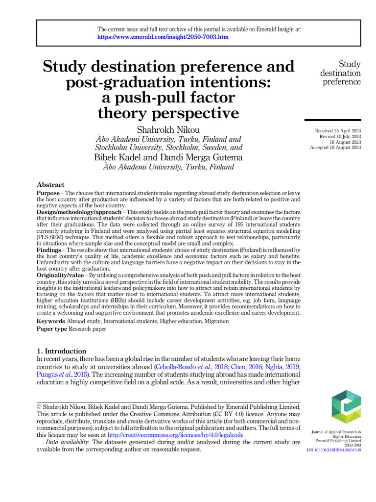 Study Destination Preference and Post-Graduation Intentions | PDF ...