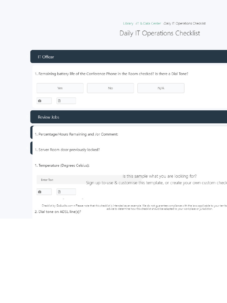 GoAudits - Daily IT Operations Checklist (Sample) | PDF