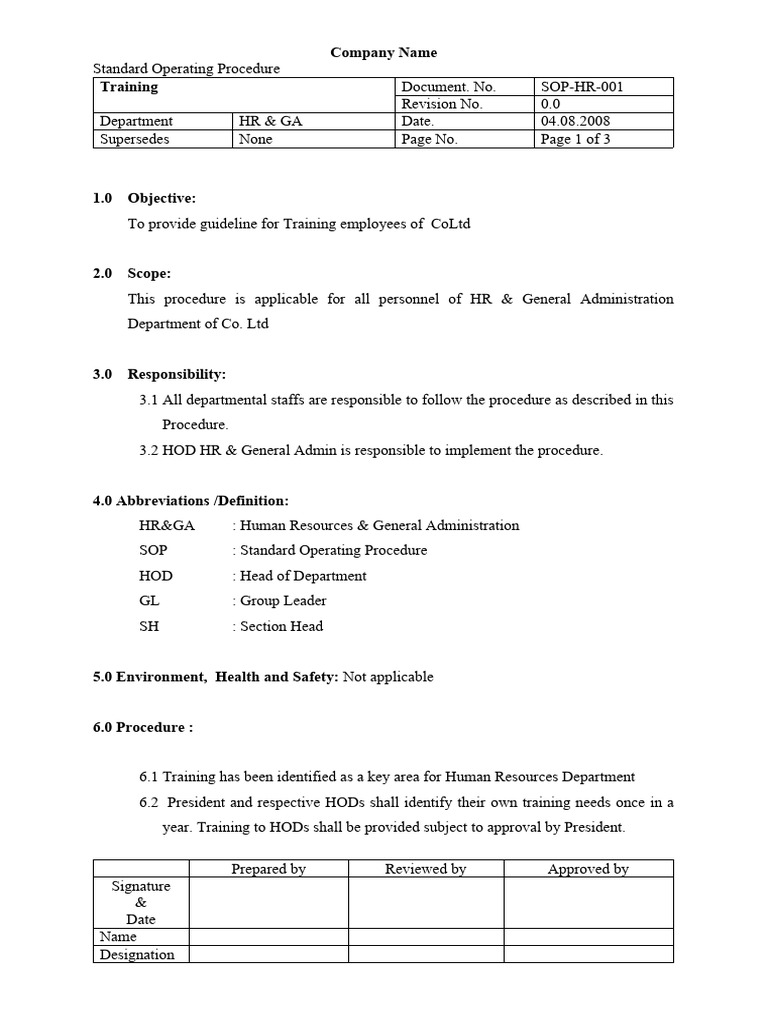 HR Training SOP for Employee Development | PDF | Human Resources ...
