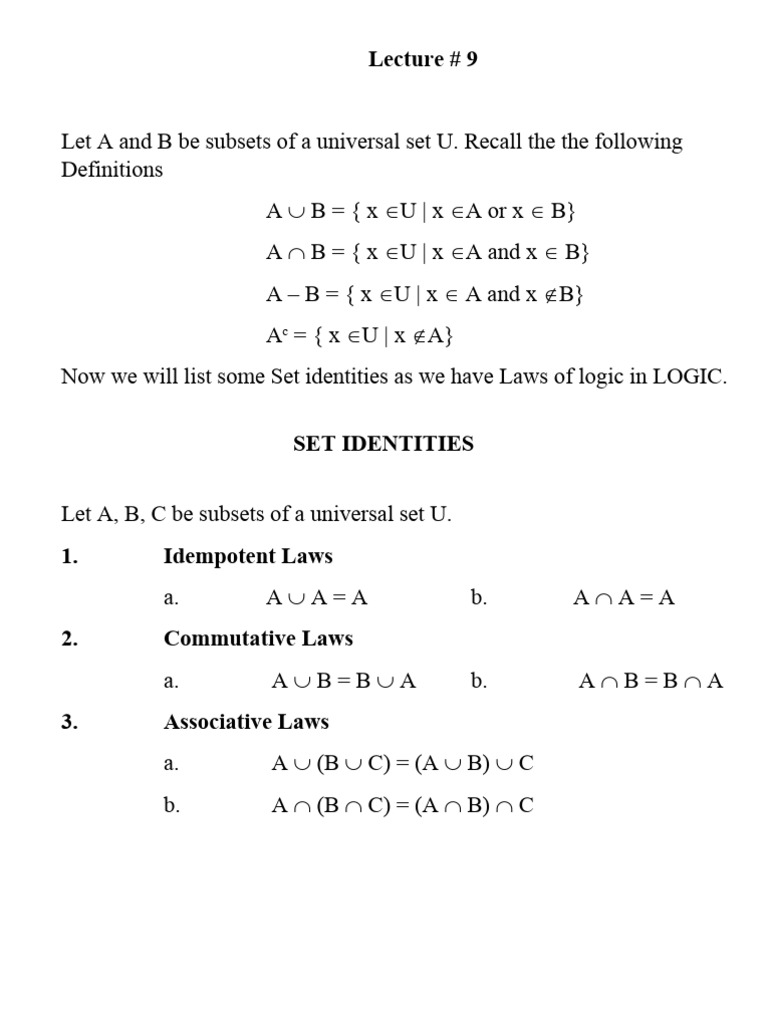 Sets Operations and Rules | PDF | If And Only If | Algebra