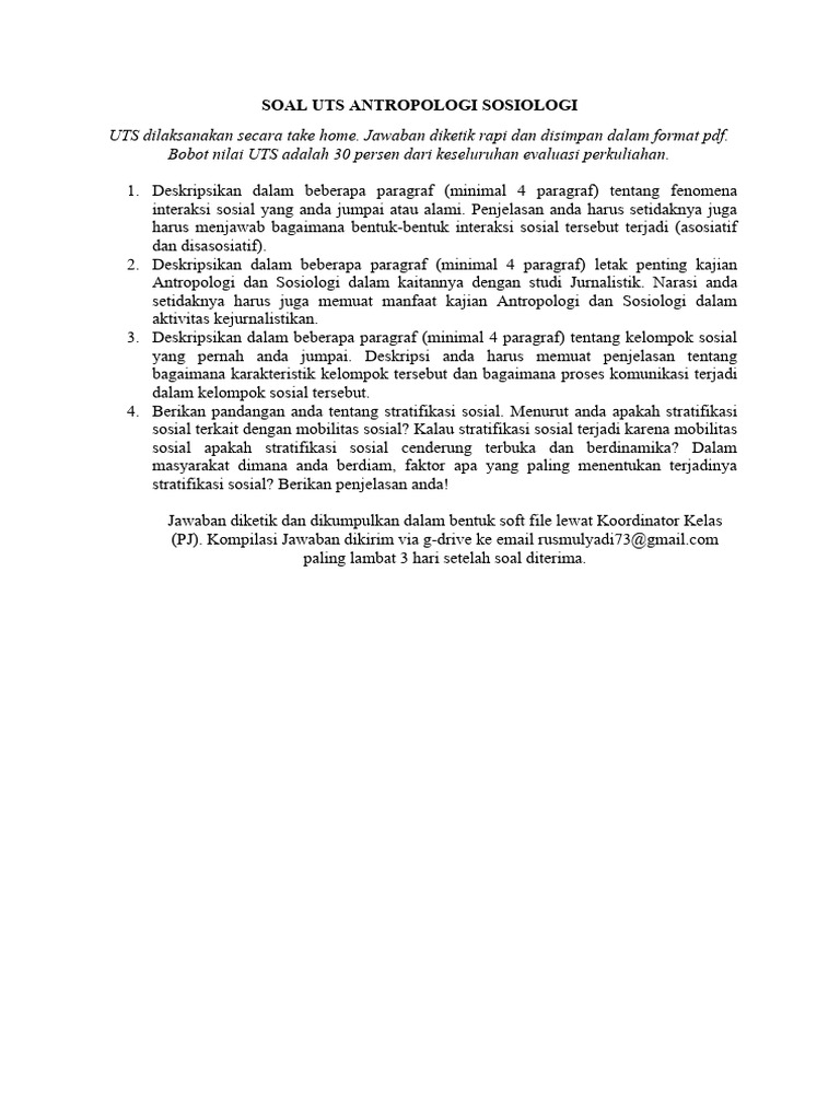 UTS Antropologi Sosiologi: Panduan Jawaban | PDF | Ilmu Sosial ...