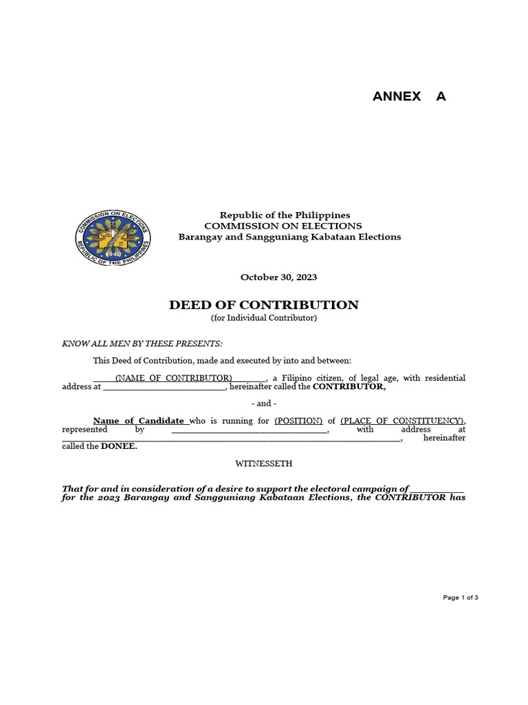 DEEDofContribution Individual | PDF | Civil Law (Common Law) | Common Law